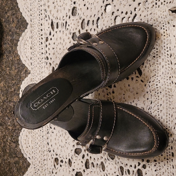 Coach | Shoes | Coach Black Leather Mules | Poshmark